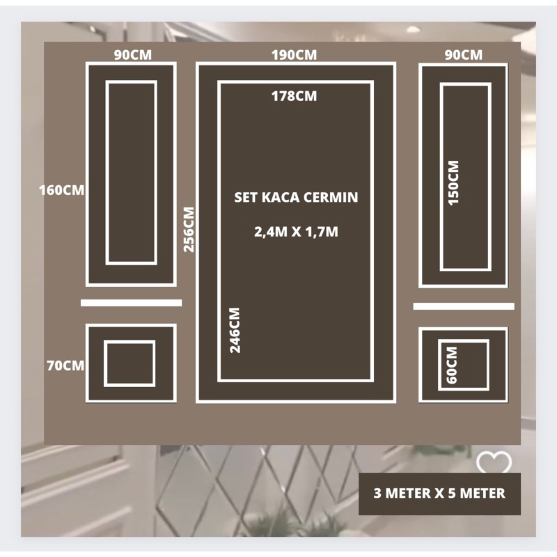Jual Paket Set Wall Moulding Double List + Kaca Cermin Tinggi 3M Lebar ...