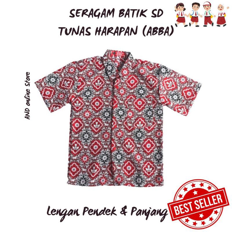 Jual Seragam Batik SD Merah Tunas Harapan Lengan Panjang dan Pendek ...