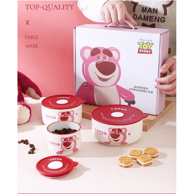 Jual Disney Pixar Lotso Strawberry Bear Series Ceramic Bowl Set of ...
