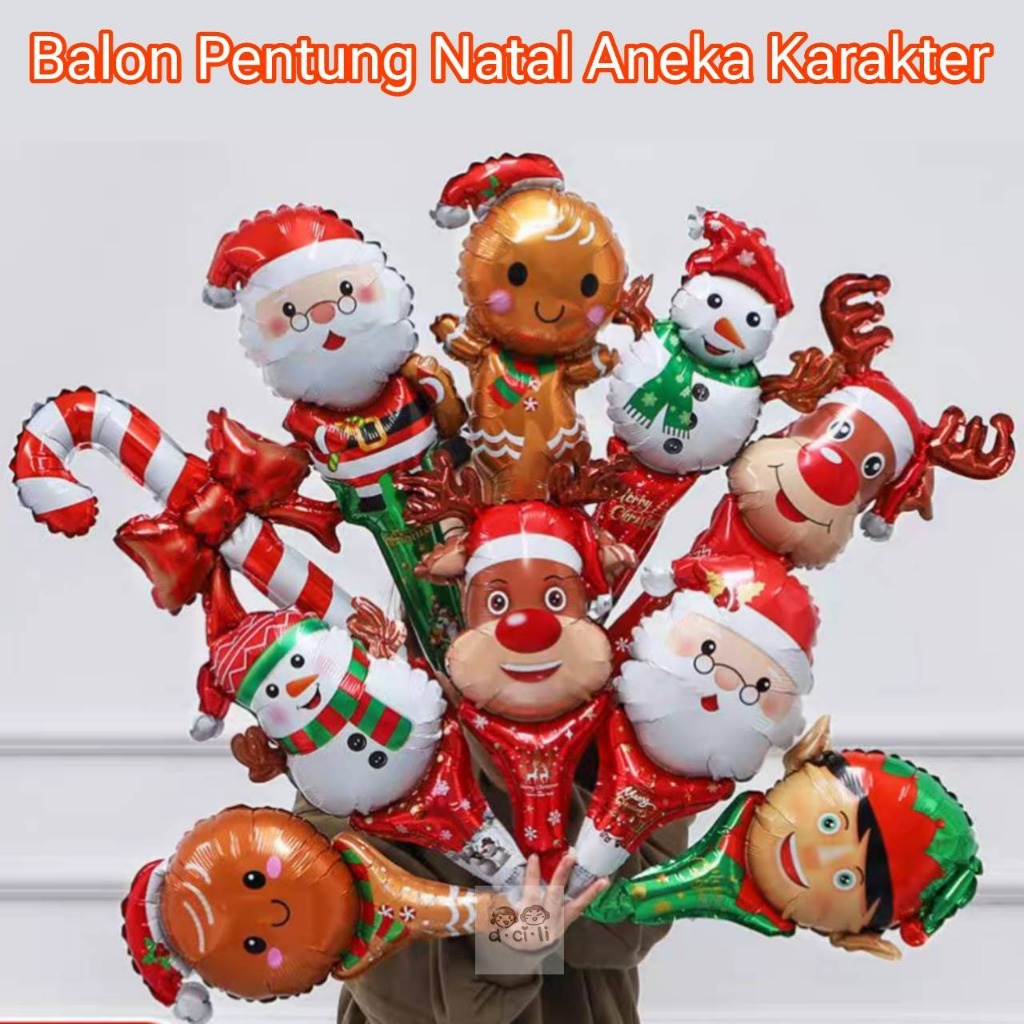 Jual Balon Foil Stick Pentungan Rusa Reindeer Santa Claus Elf Snowman ...