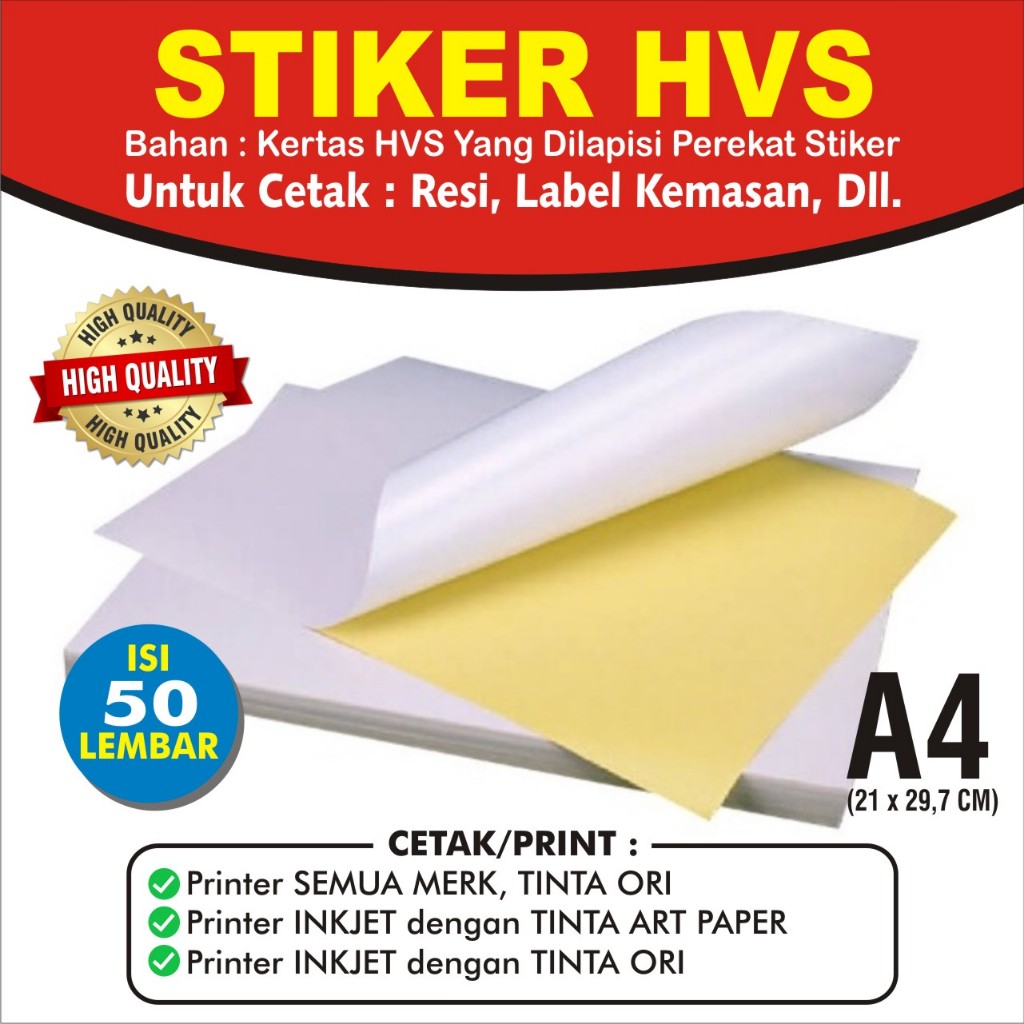 Jual Sticker HVS A4 isi 50 lembar / Kertas Stiker Inkjet Doff Matte A4 ...