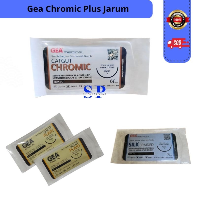 Jual Ecer Gea Catgut Plain / Chromic / Silk 2/0 3/0 Dengan Jarum Benang ...