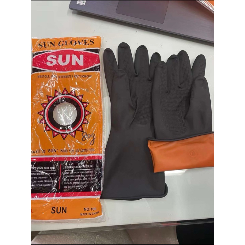 Jual Sarung Tangan Karet Tahan Kimia Hitam merk Sun/ Heavy duty Gloves ...