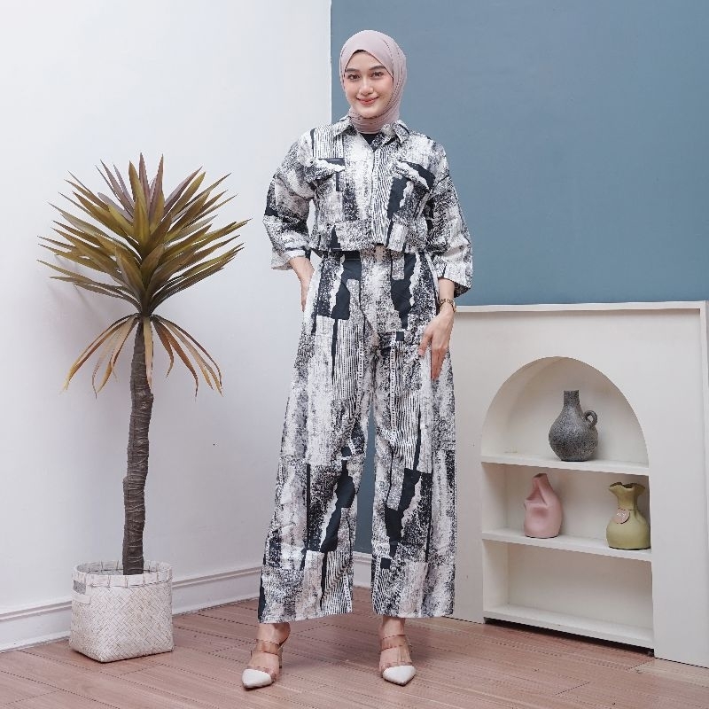 Jual FUJI One Set Wanita Nature Korean Vintage Kemeja Crop Top Dan ...