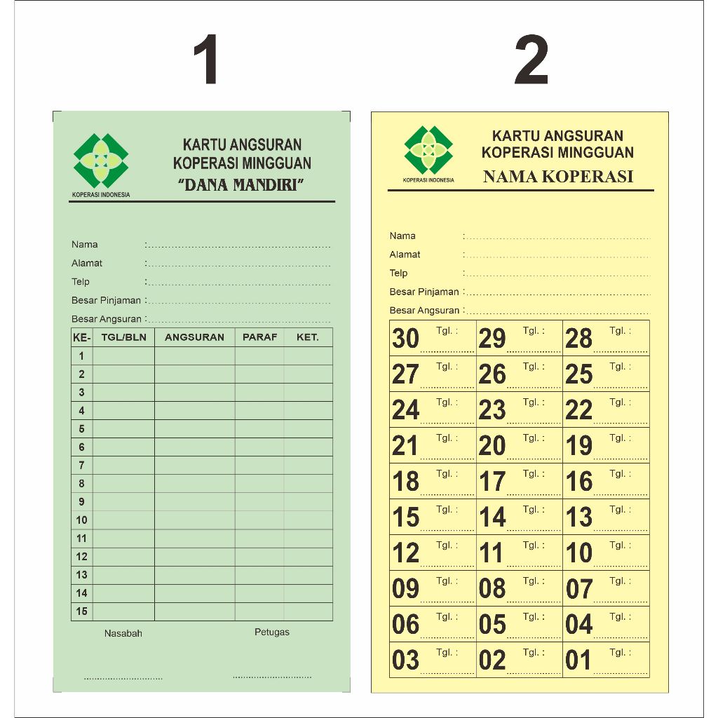 Jual KARTU KOPERASI ISI 12 LBR / KARTU ANGSURAN MINGGUAN, BULANAN KSP ...