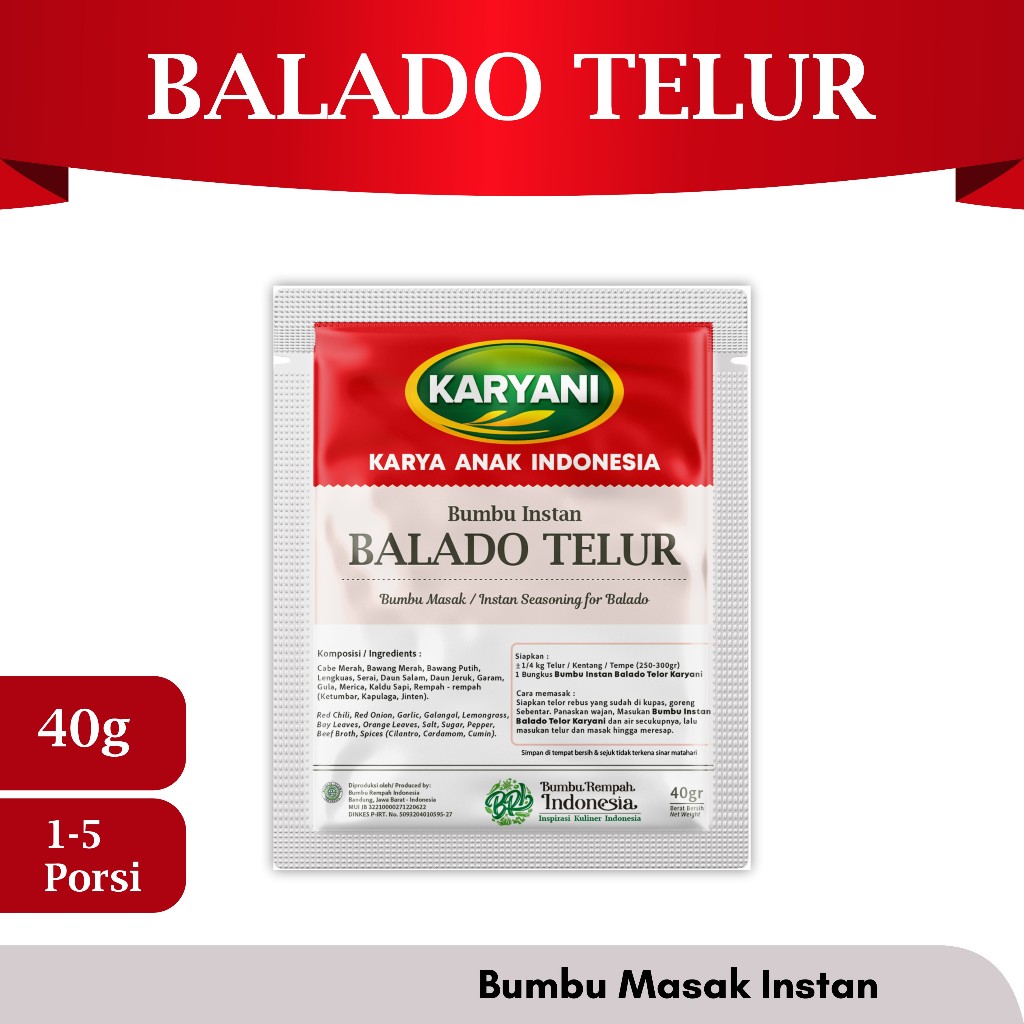 Jual KARYANI BUMBU MASAK INSTAN BALADO TELUR 40 Gram | Shopee Indonesia