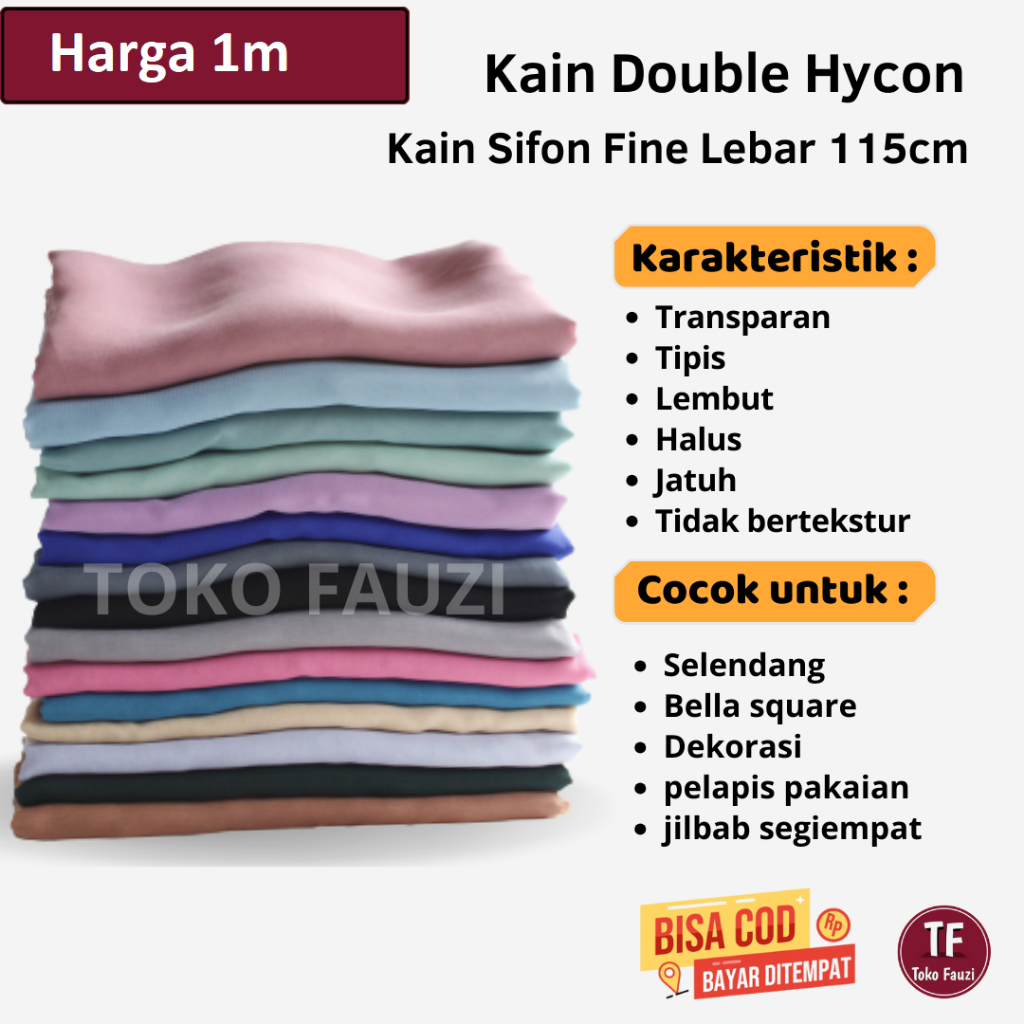 Jual Kain Sifon Fine Double Hycon Ciffon Harga 1m Lebar 115cm Bahan Sipon untuk Segi empat dll ...