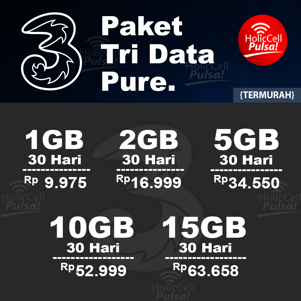 Jual PAKET DATA TRI PURE 1GB 2GB 5GB 10GB 15GB I WAJIB BACA DESKRIPSI PRODUK | Shopee Indonesia
