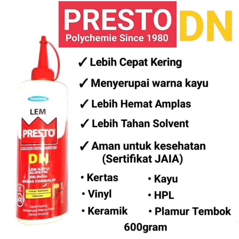 Jual Lem Plamur Tembok/Kertas/Keramik/HPL/Vinyl Presto DN POLYCHEMIE 600gram | Shopee Indonesia