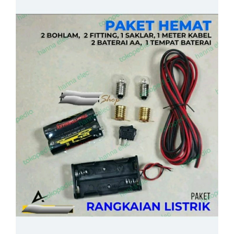 Jual paket rangkaian listrik untuk praktek sd kelas 6 plus baterai ...