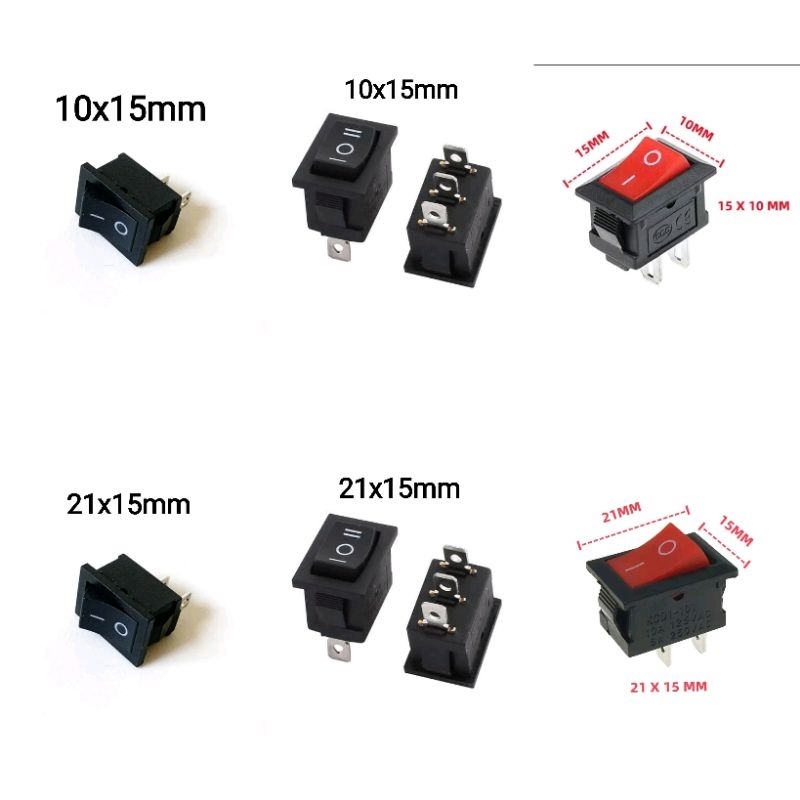 Jual Saklar Mini Rocker Switch 2 pin 3 pin 10x15 21x15 hitam merah on ...