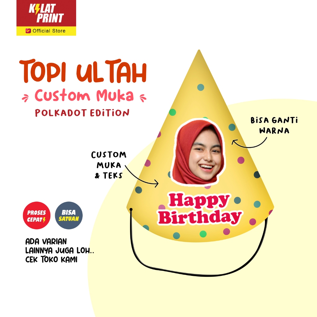 Jual Custom Topi Ultah Ulang Tahun Birthday Hat Polkadot Edition ...