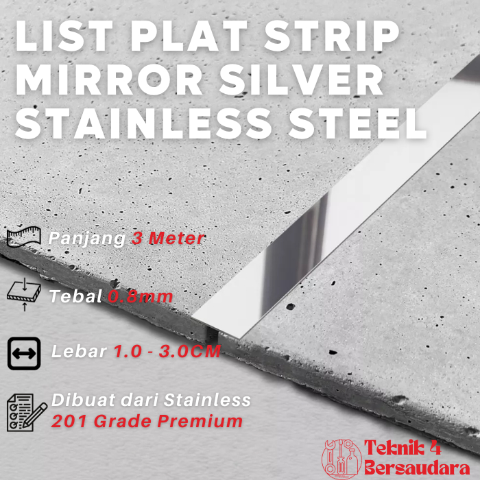 Jual List Plat Strip Mirror Silver Stainless Steel 201 1.0 CM - 3.0 CM ...