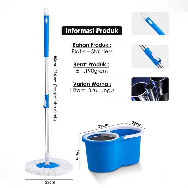 Jual Set Alat Pel Lantai Stainless Super Mop Dengan Ember Pencuci Putar ...