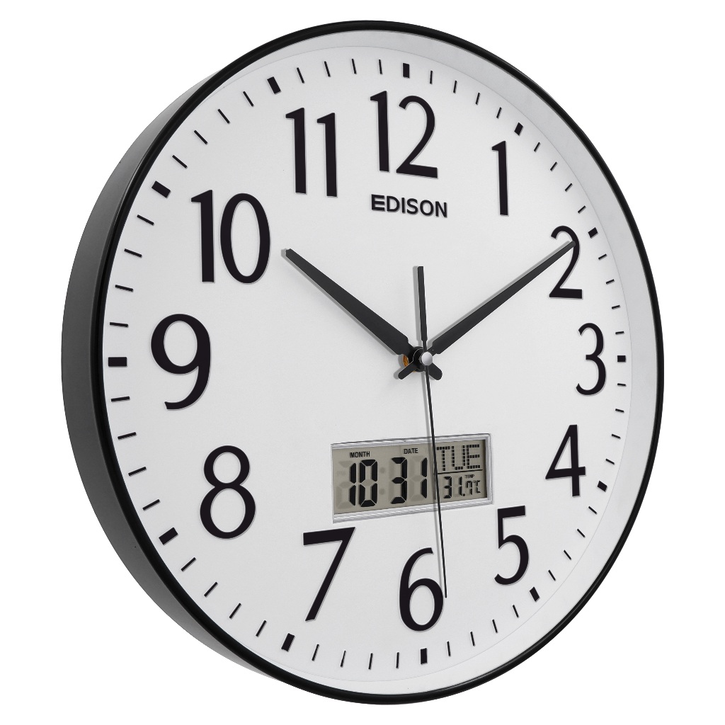 Jual Jam Dinding Edison Sweep Day Date ES 3601 T38 Chrome Timbul ...