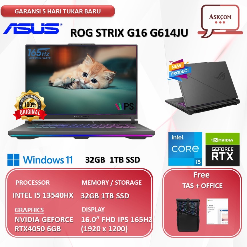 Jual Laptop Gaming Asus Rog Strix G16 G614JU I5 13540HX RTX4050 6GB ...