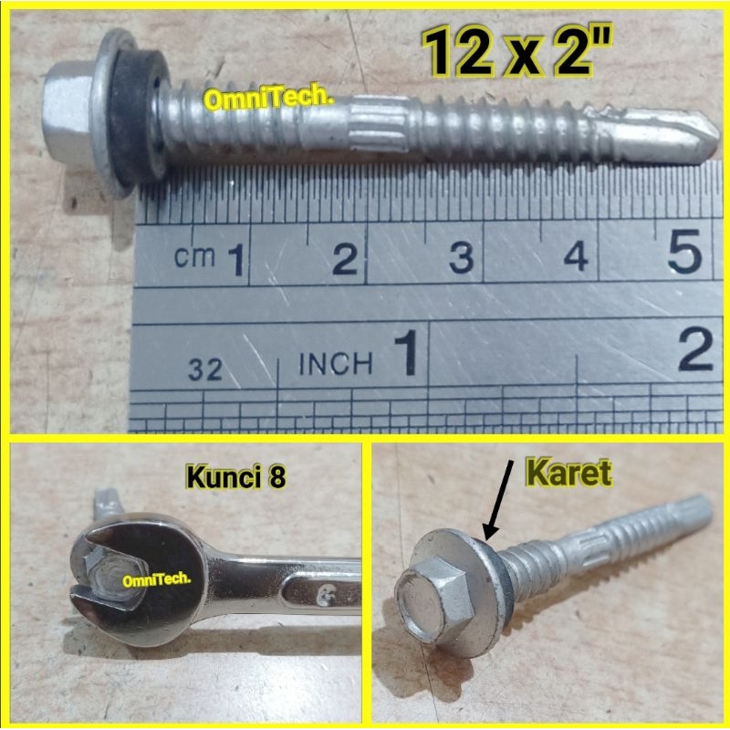 Jual Sekrup Skrup Roofing Baja Ringan 5 cm SDS 12 x 50 Kunci 8 Karet 12x2" Putih | Shopee Indonesia
