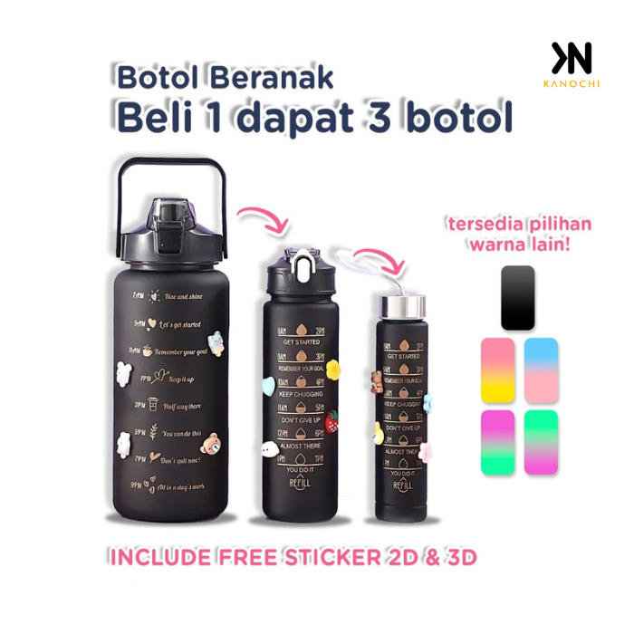 Jual Botol minum beranak 3in1 viral gradasi free sedotan stiker 2d & 3d ...