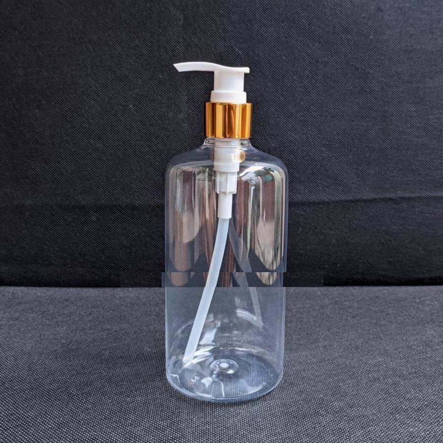 Jual Botol PLastik 500ml Bening Pump Gold Silver Neck 24 / Botol Pump 500ml Clear Tutup Gold ...