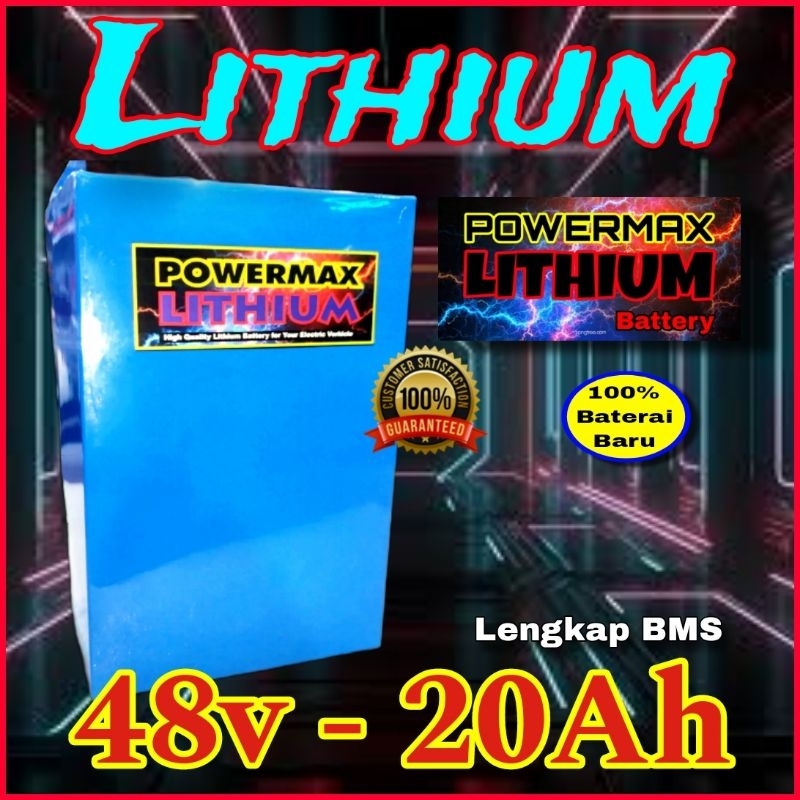 Jual LITHIUM PACK POWERMAX 48V 20AH + BMS SEPEDA LISTRIK Baterai Aki Litium 20 Amper Ampere 48 v ...