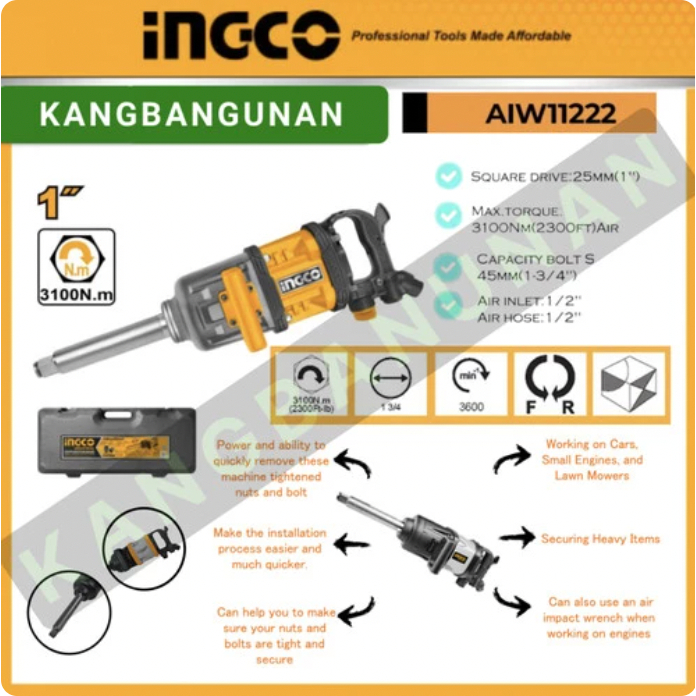 Jual AIR IMPACT WRENCH MESIN PEMBUKA BAUT RODA ANGIN 1 INCH INGCO ...