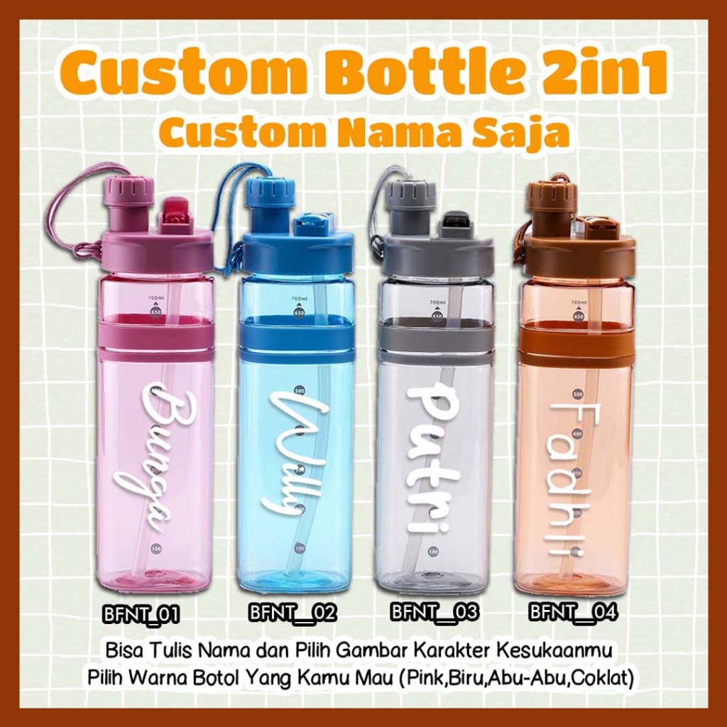 Jual Botol Minum 2 in 1 Custom Desain NAMA SAJA PILIH PILIHAN FONT YANG ...