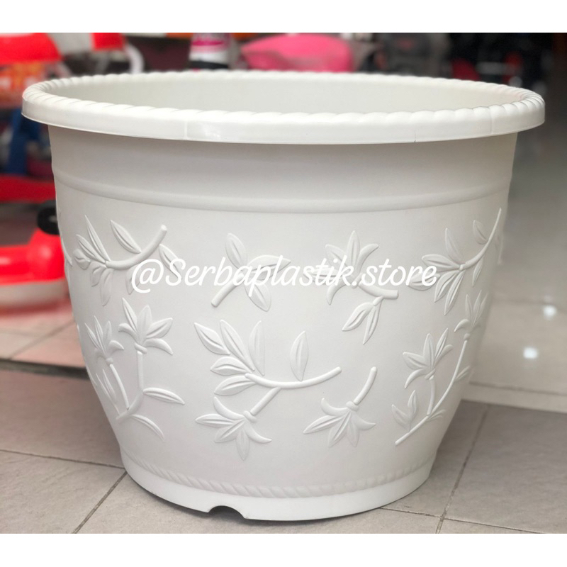 Jual pot bunga putih bermotif tanaman pot hias putih besar kecil tebal ...