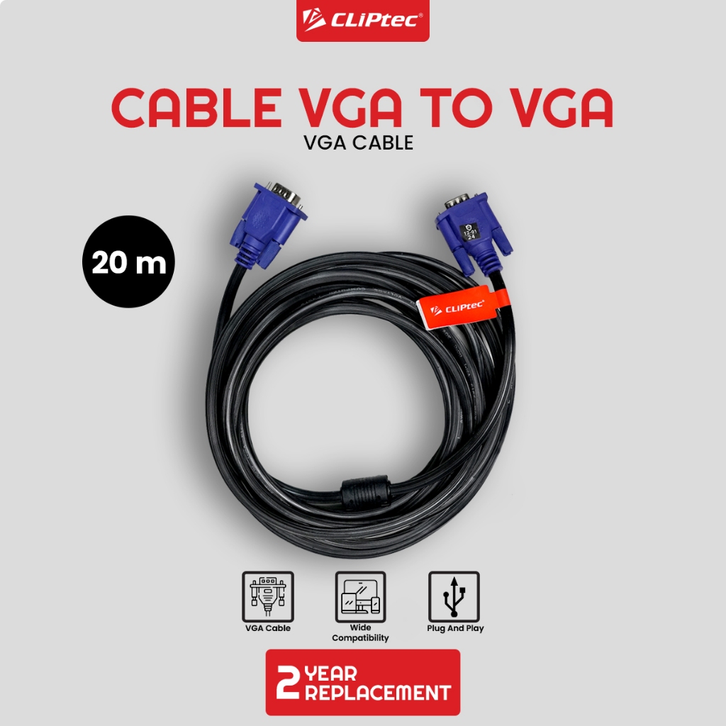 Jual Kabel VGA to VGA 20m High Quality CLIPtec | Shopee Indonesia