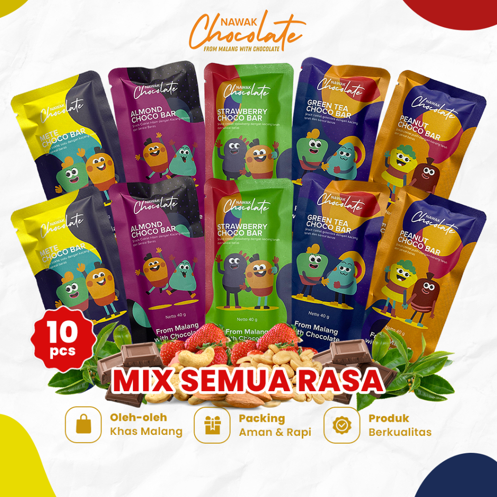 Jual Coklat Nawak Rasa Mix Semua Rasa Isi 10 Pcs Chocolate Bar Snack ...
