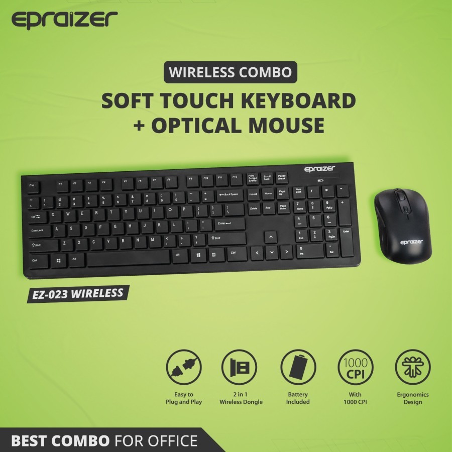 Jual Keyboard Mouse Wireless Combo EPRAIZER EZ-023 2in1 USB Dongle Slim ...