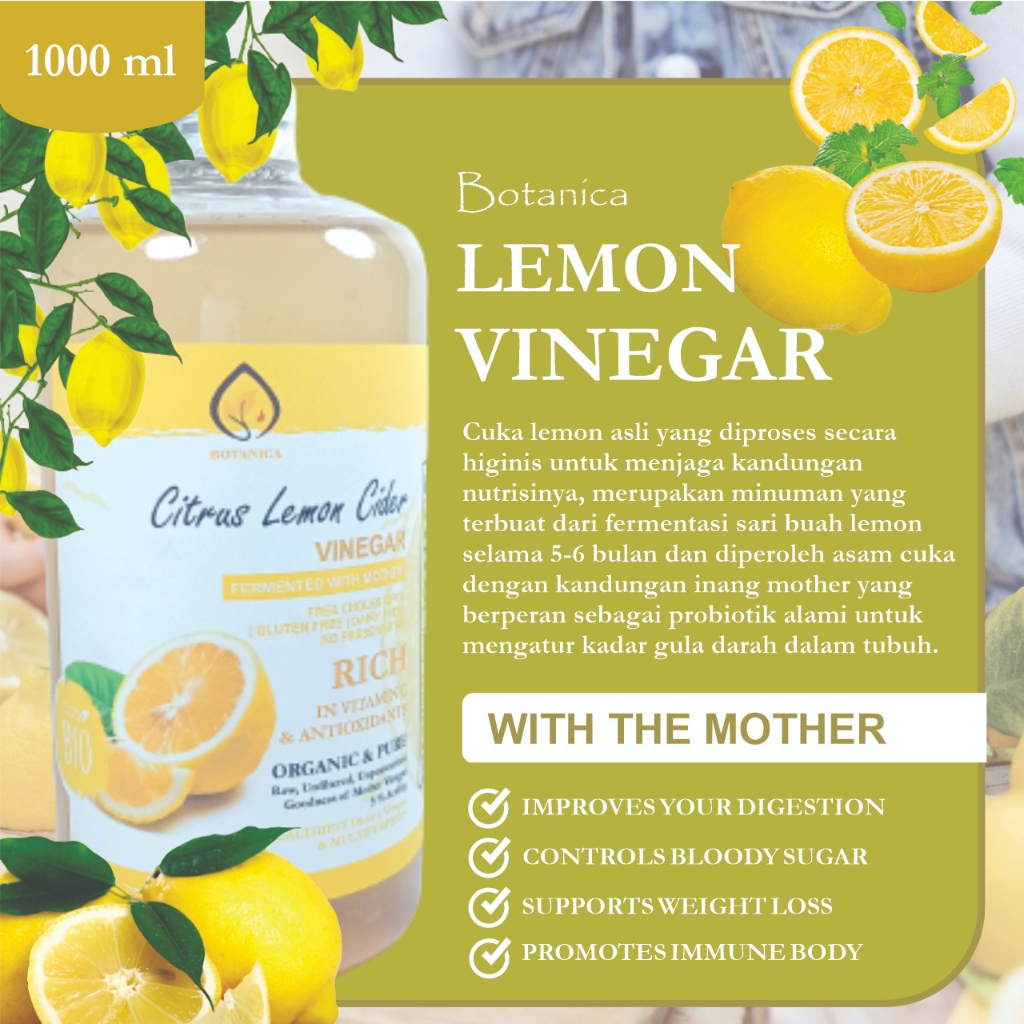 Jual Botanica Lemon Cider Vinegar 1000 ml/1 Liter Cuka Lemon with ...