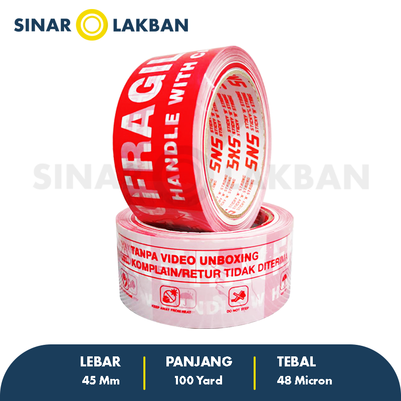 Jual Lakban Unboxing Fragile 100 Yard x 45 Mm x 48 Mic Sticky N Strong ...