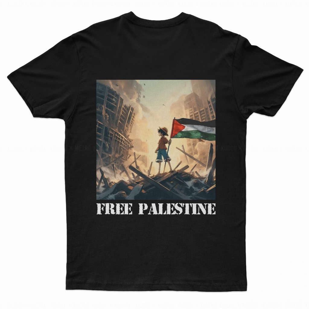 Jual Tshirt Luffy "Free Palestine" Black Anime Manga One Piece Kaos ...