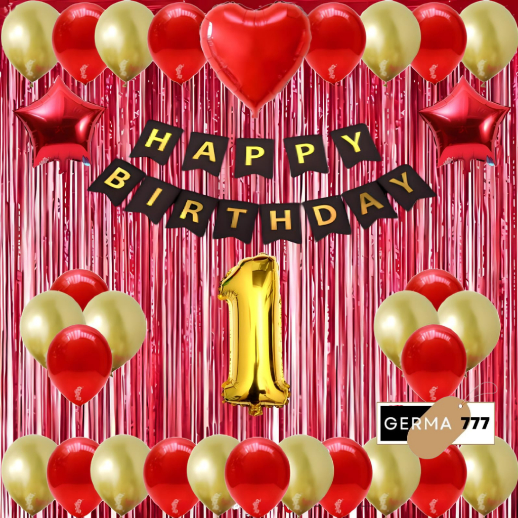 Jual Paket Set Dekor Pesta Ulang Tahun Anak Balon Gold Merah Dekorasi ...