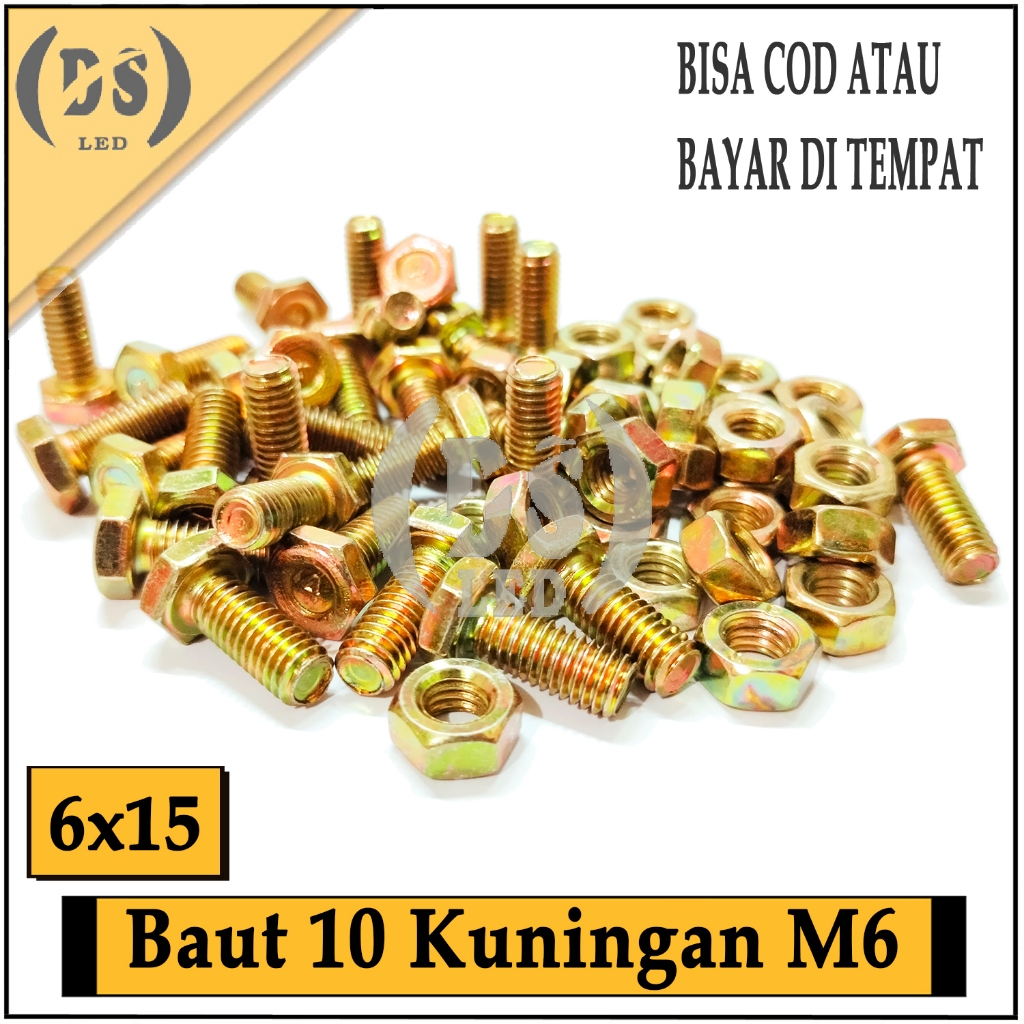 Jual Baut Mur 10 Kuningan / Baud Kunci 10 Kuning M6x15 / Baut Hexagon M6 | Shopee Indonesia