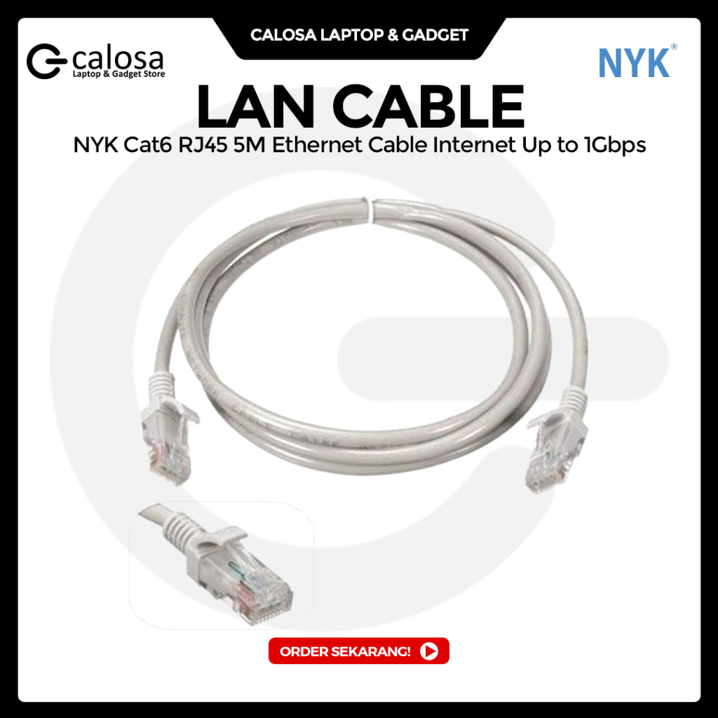 Jual Kabel Lan NYK Cat6 RJ45 5M Ethernet Cable Internet Up to 1Gbps 5 Meter | Shopee Indonesia