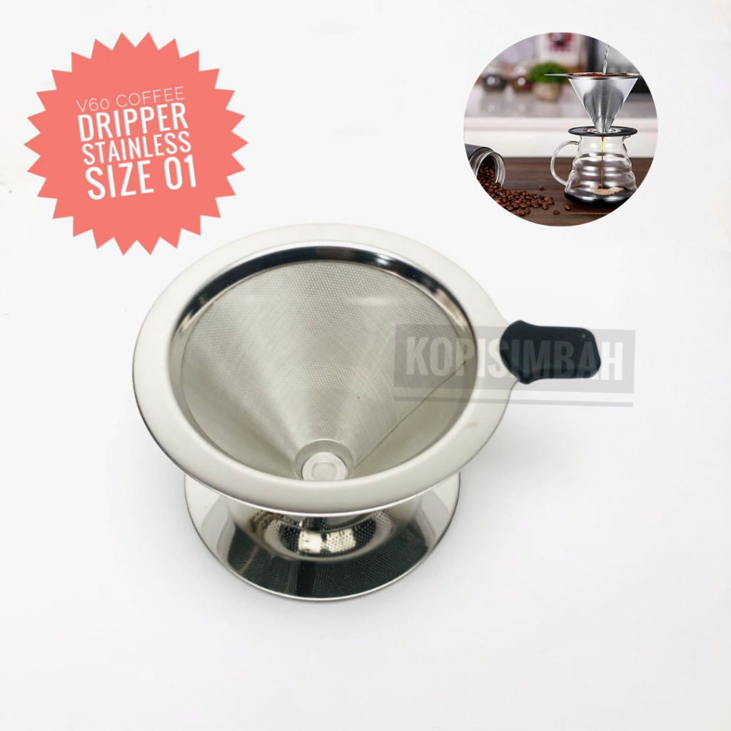 Jual Coffee Dripper V60 Stainless Steel Size 01 Alat Seduh Pour Over Driper Pembuat Kopi V 60 ...