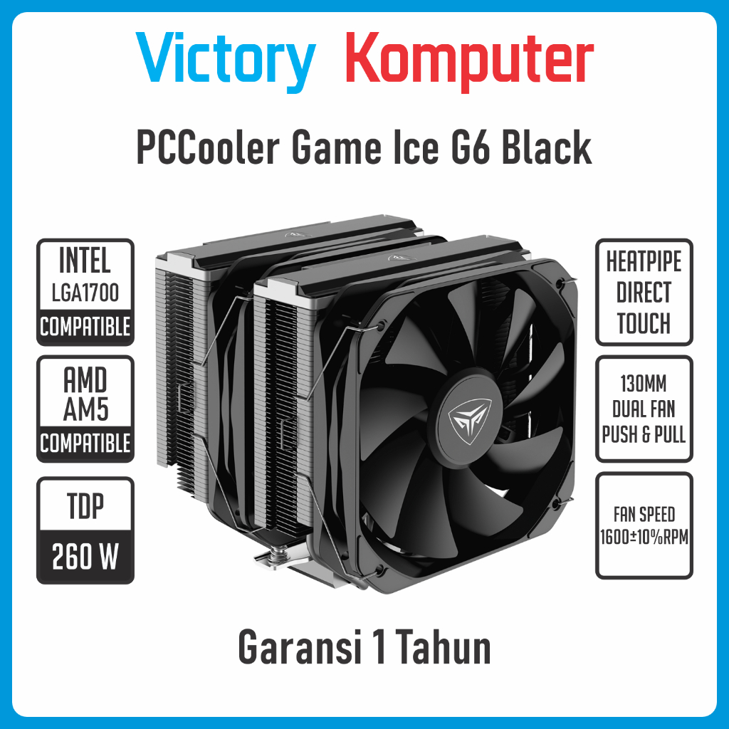 Jual CPU Cooler PCCooler Game Ice G6 Black (Intel/AMD) TDP 260 Watt HSF Tower | Shopee Indonesia
