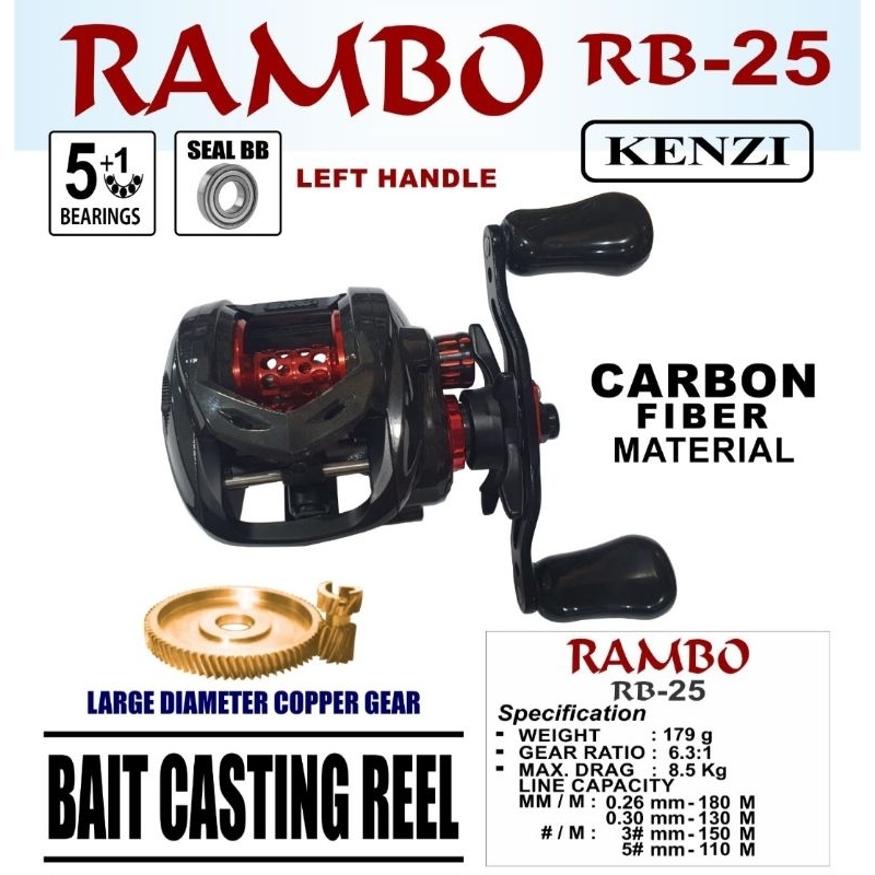 Jual Reel BC / BAITCASTING RAMBO RB-25 (LEFT HANDLE) | Shopee Indonesia