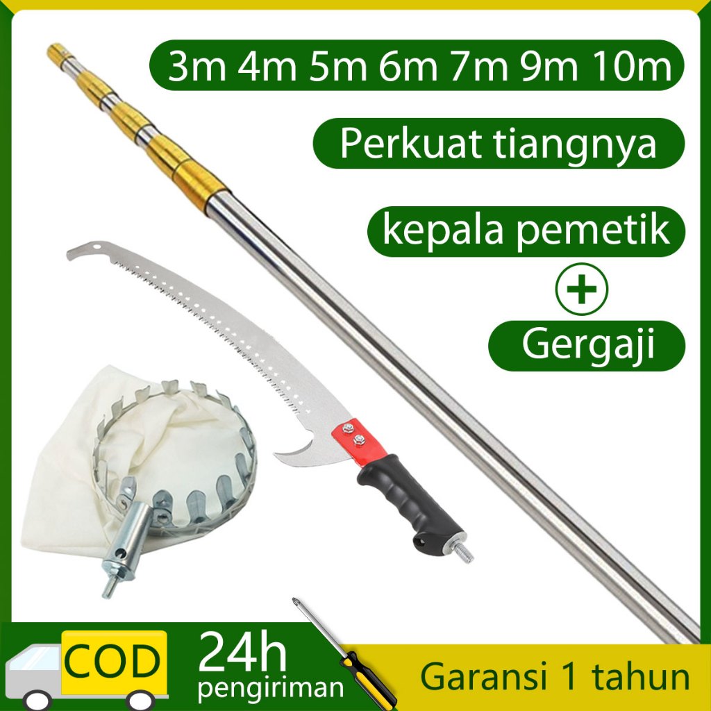 Jual 4/6/7/9/10M Alat Pemetik Buah Alat Berkebun Tongkat Teleskopik Jaring Buah Pemetik Buah ...