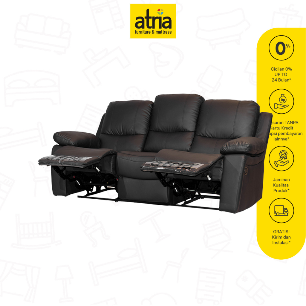Jual Atria Sofa Recliner Livana Black/Tan 3 Seater | Shopee Indonesia