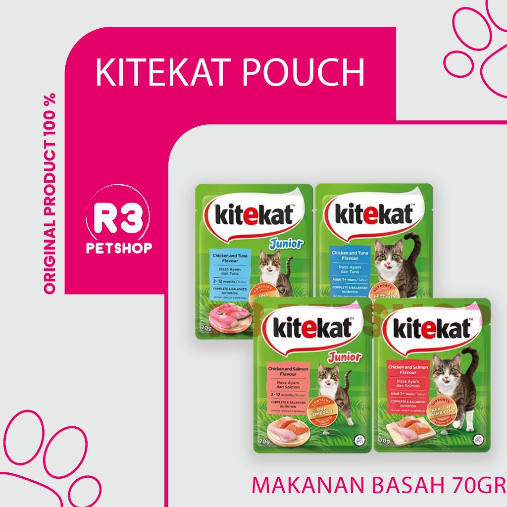 Jual Makanan kucing basah murah Kitekat Pouch Adult & Kitten 70Gr All ...