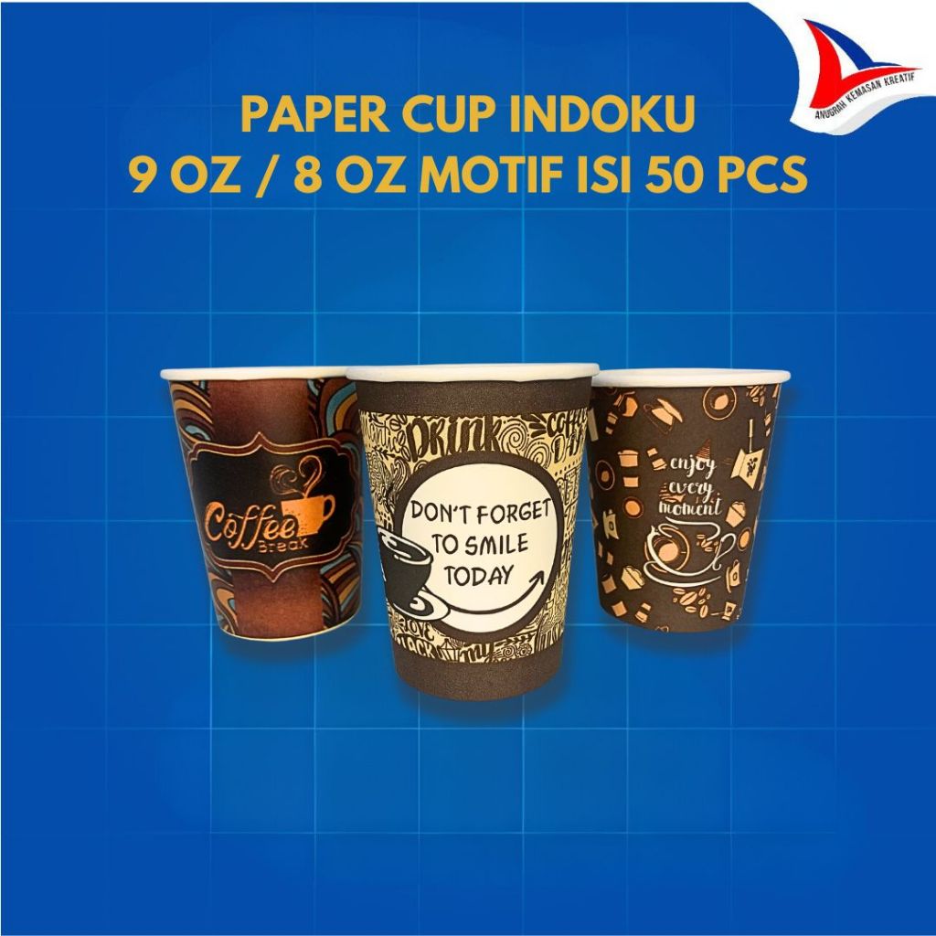 Jual Paper Cup Indoku 9 Oz / 8 Oz Motif / Gelas Kertas Kopi Isi 50 Pcs | Shopee Indonesia
