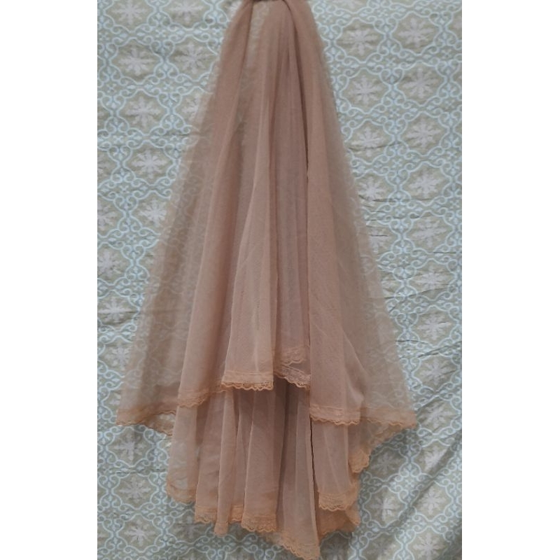 Jual kerudung pengantin slayer wedding veil warna broken white bw putih ...