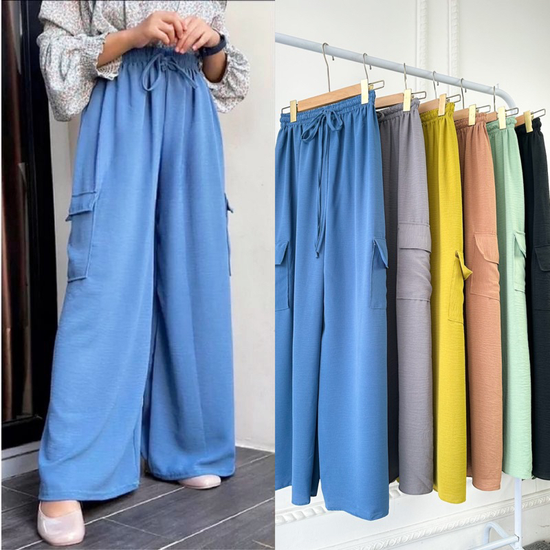 Jual PROMO CARGO PANTS Celana Kulot Kargo Wanita CARGO PANTS CRINKLE ...