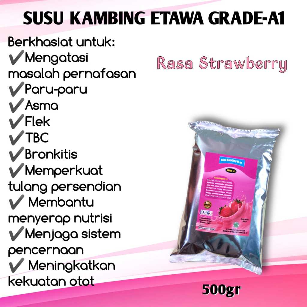 Jual SUSU KAMBING ETAWA GRADE A1 KEMASAN 500GRAM RASA STROBERI UNTUK ...