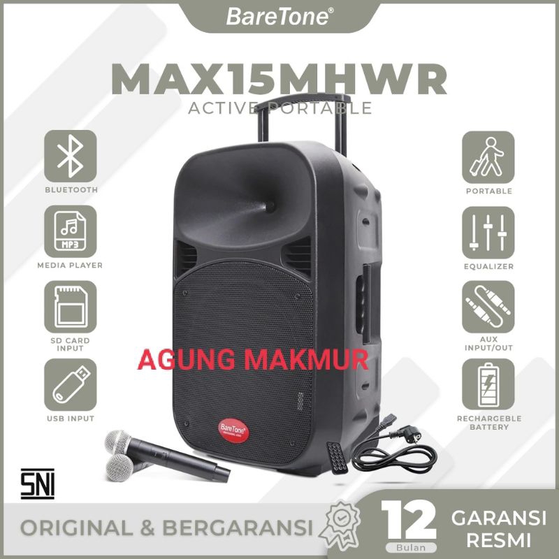 Jual Speaker Portable Amplifier Wireless BareTone MAX15MHWR 15 inch ORIGINAL GARANSI- Baretone ...
