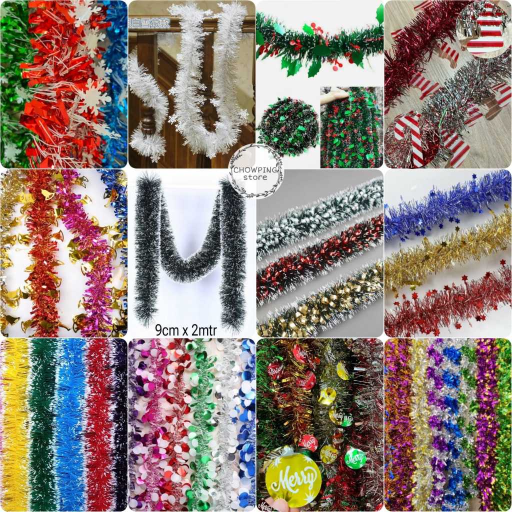 Jual Hiasan Slinger Tinsel Hiasan Natal Christmas Hijau Salju Snowflake ...