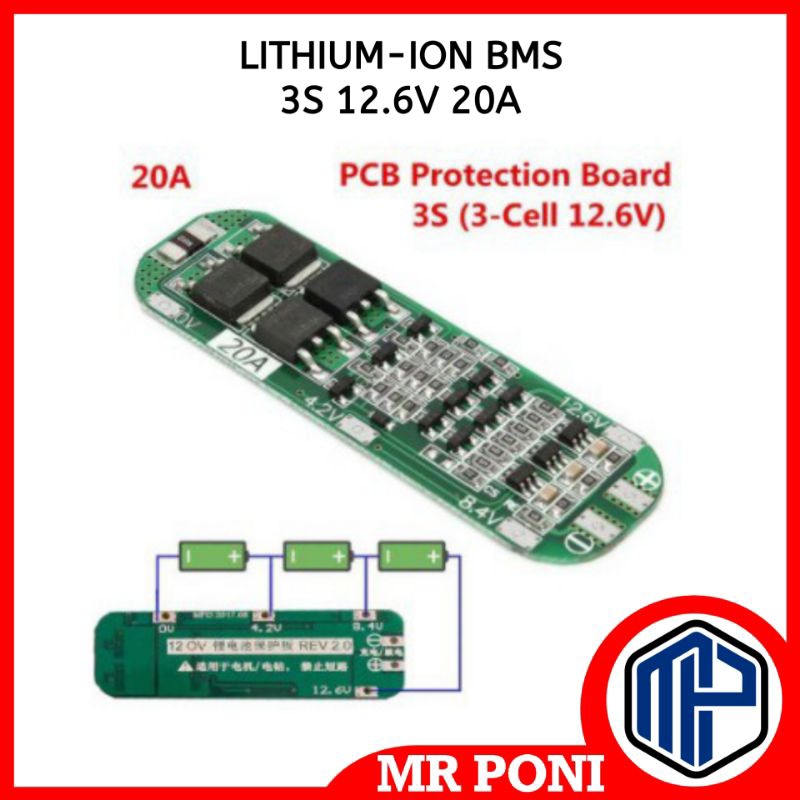 Jual 3S Li-ion Lithium 18650 BMS Battery Charger Board Module | 12V 20A ...