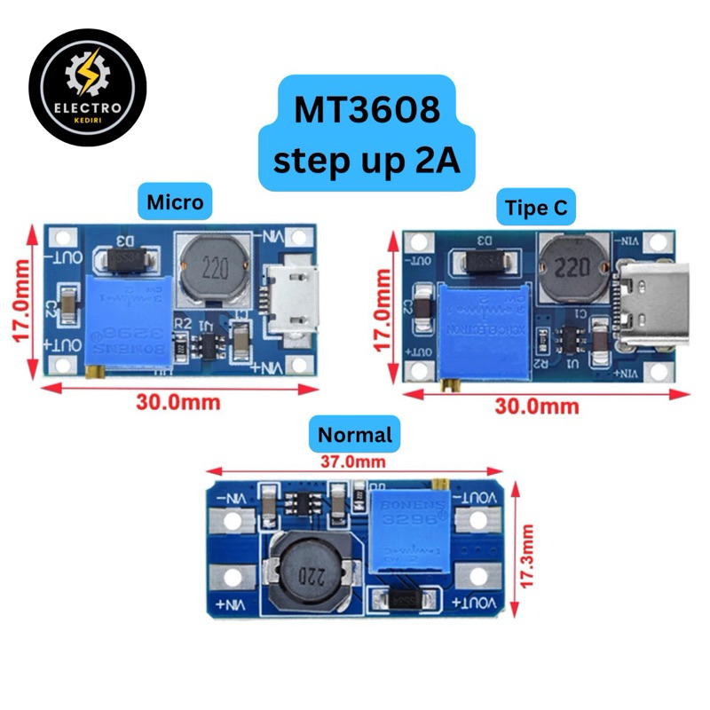 Jual modul step up 2A MT3608 tipe C ; micro usb | stepup 2 A 3608 dc to dc | Shopee Indonesia